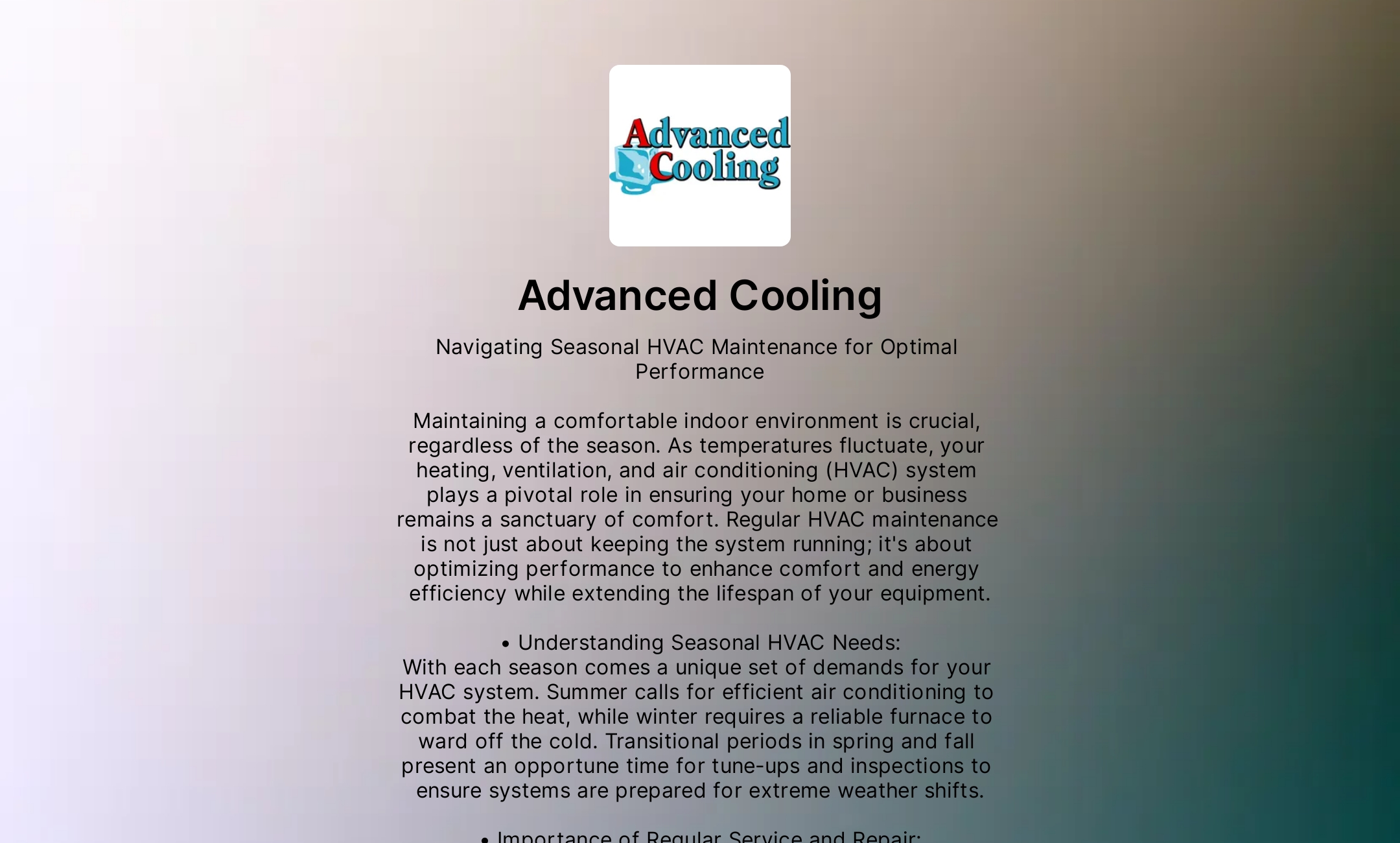 Advanced Cooling's Flowpage