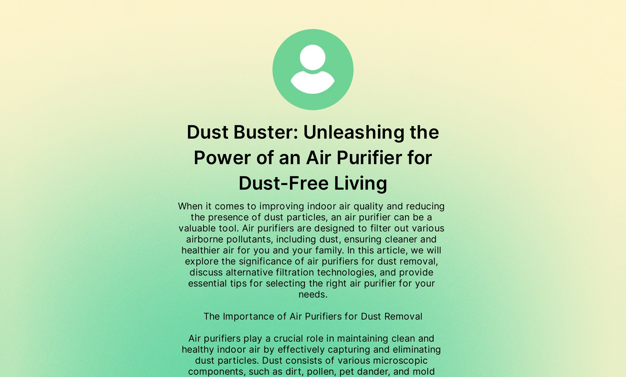 Dust Buster: Unleashing the Power of an Air Purifier for Dust-Free ...