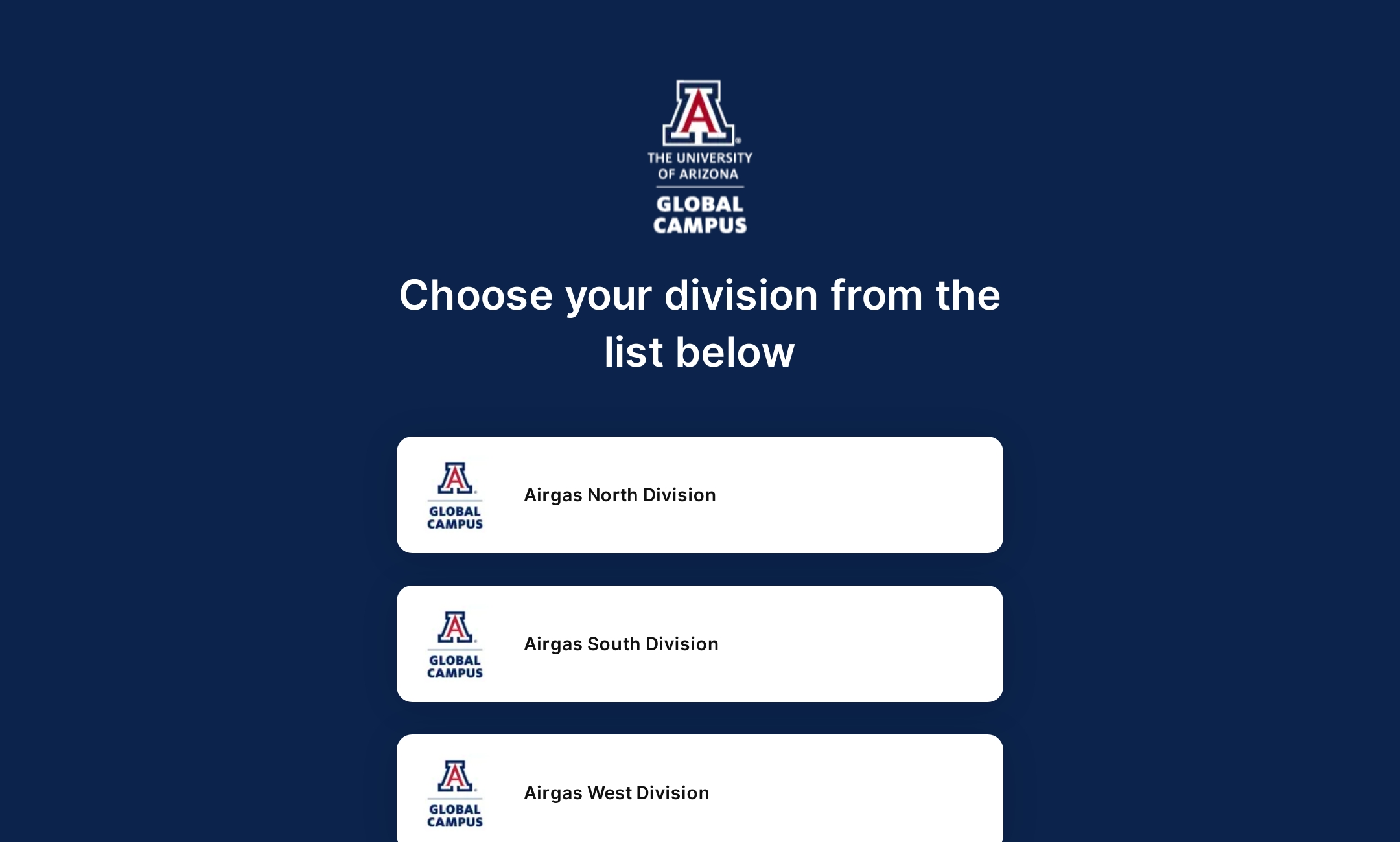 Choose your division from the list below's Flowpage