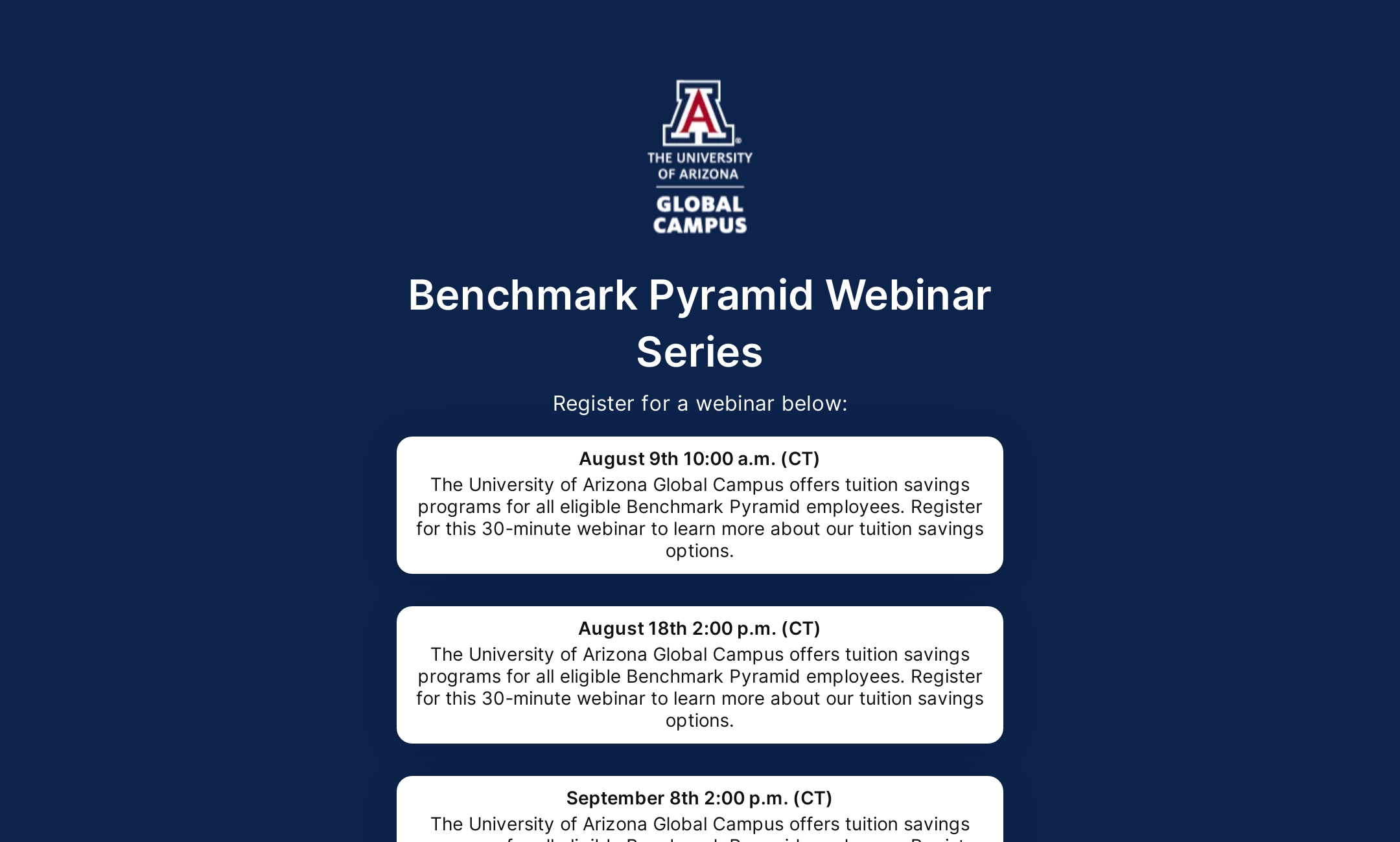 Benchmark Pyramid Webinar Series' Flowpage
