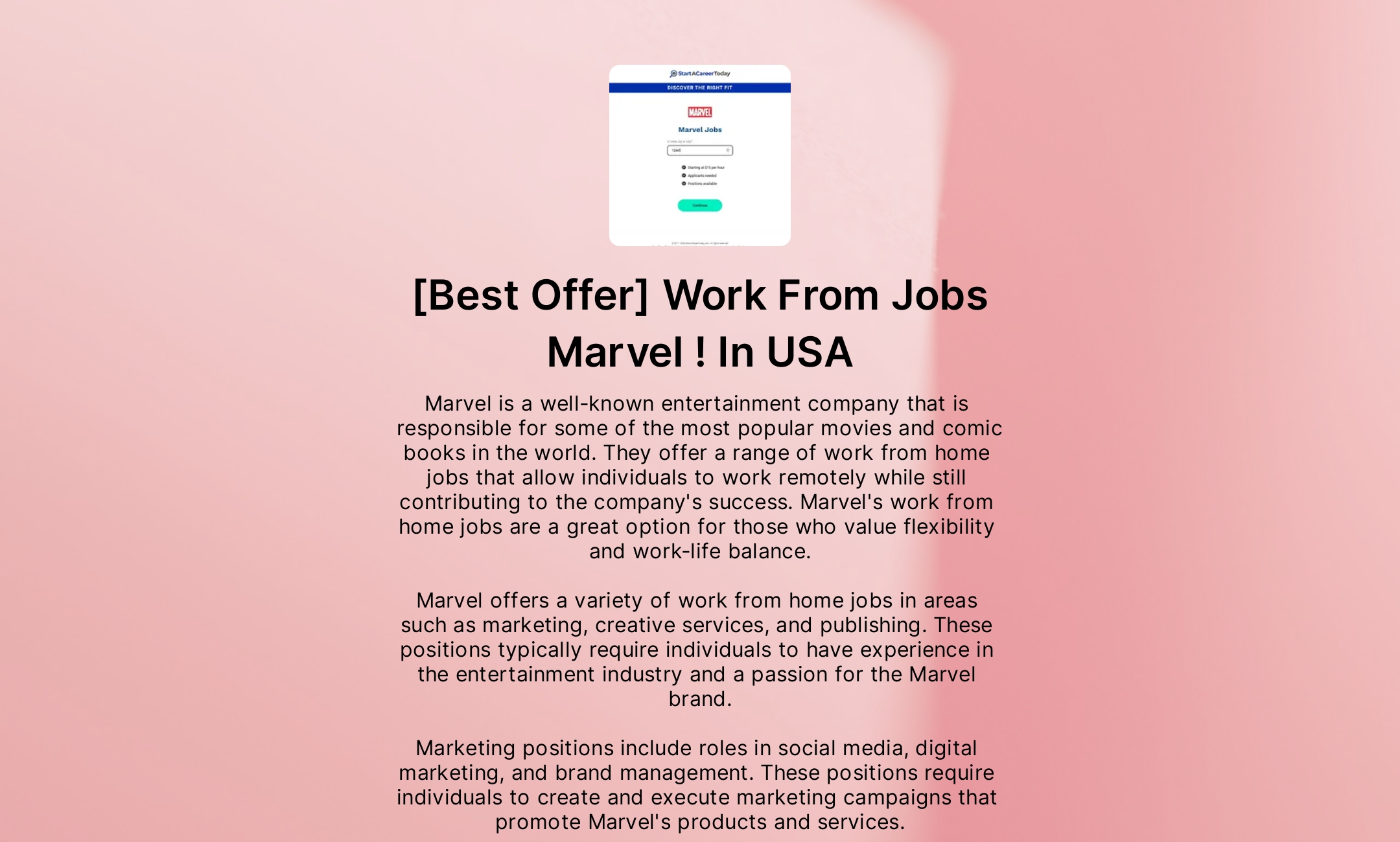 [Best Offer] Work From Jobs Marvel ! In USA's Flowpage