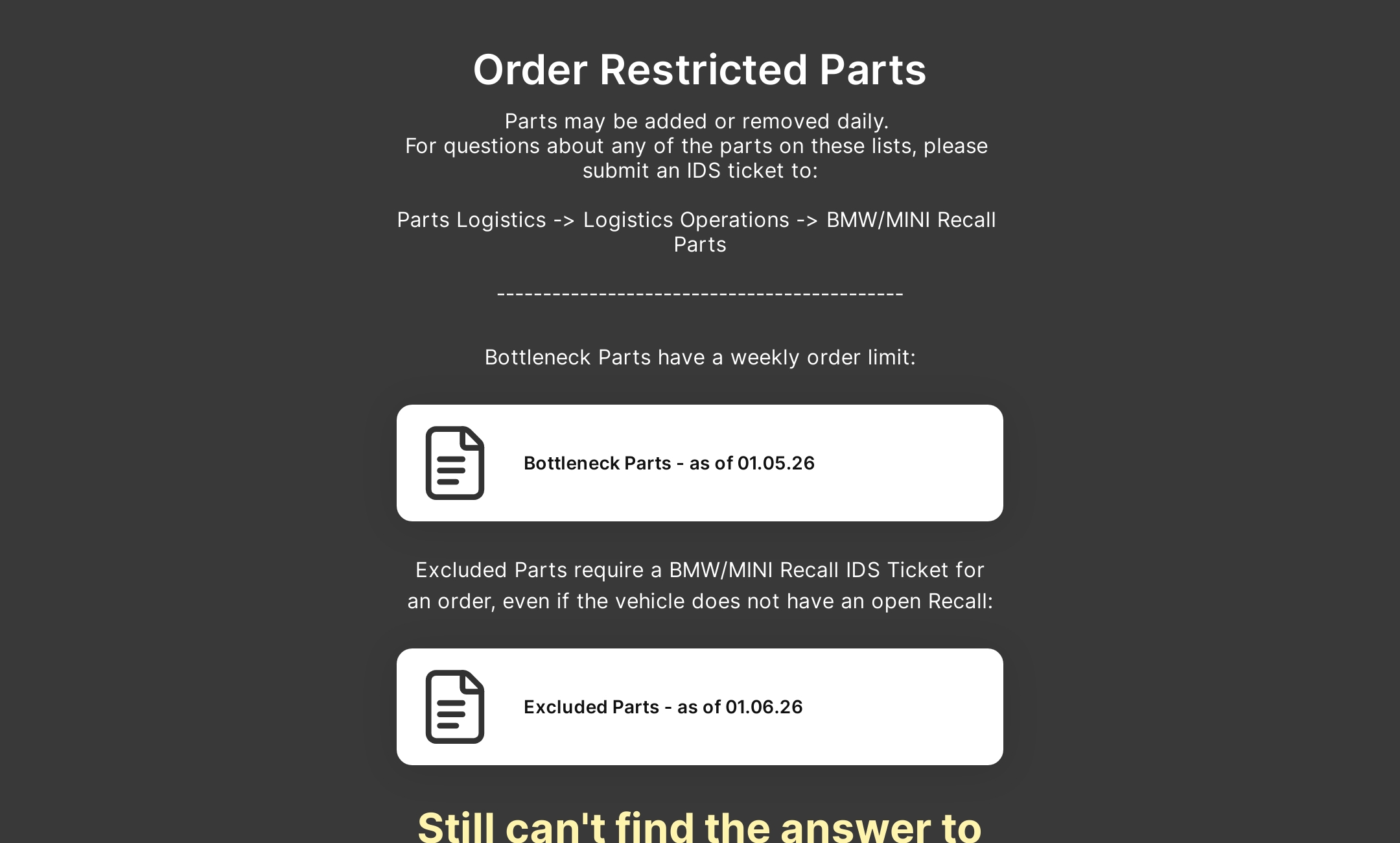 Order Restricted Parts 's Flowpage