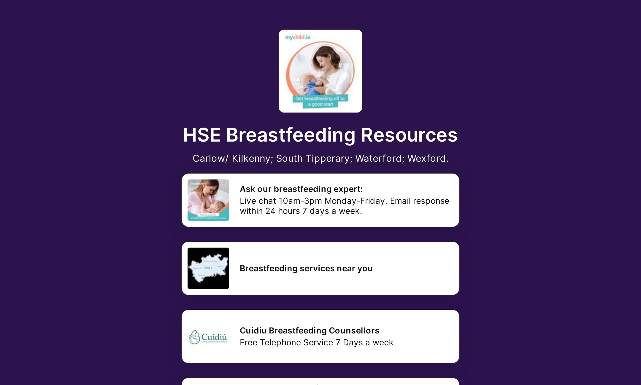 HSE Breastfeeding Resources' Flowpage