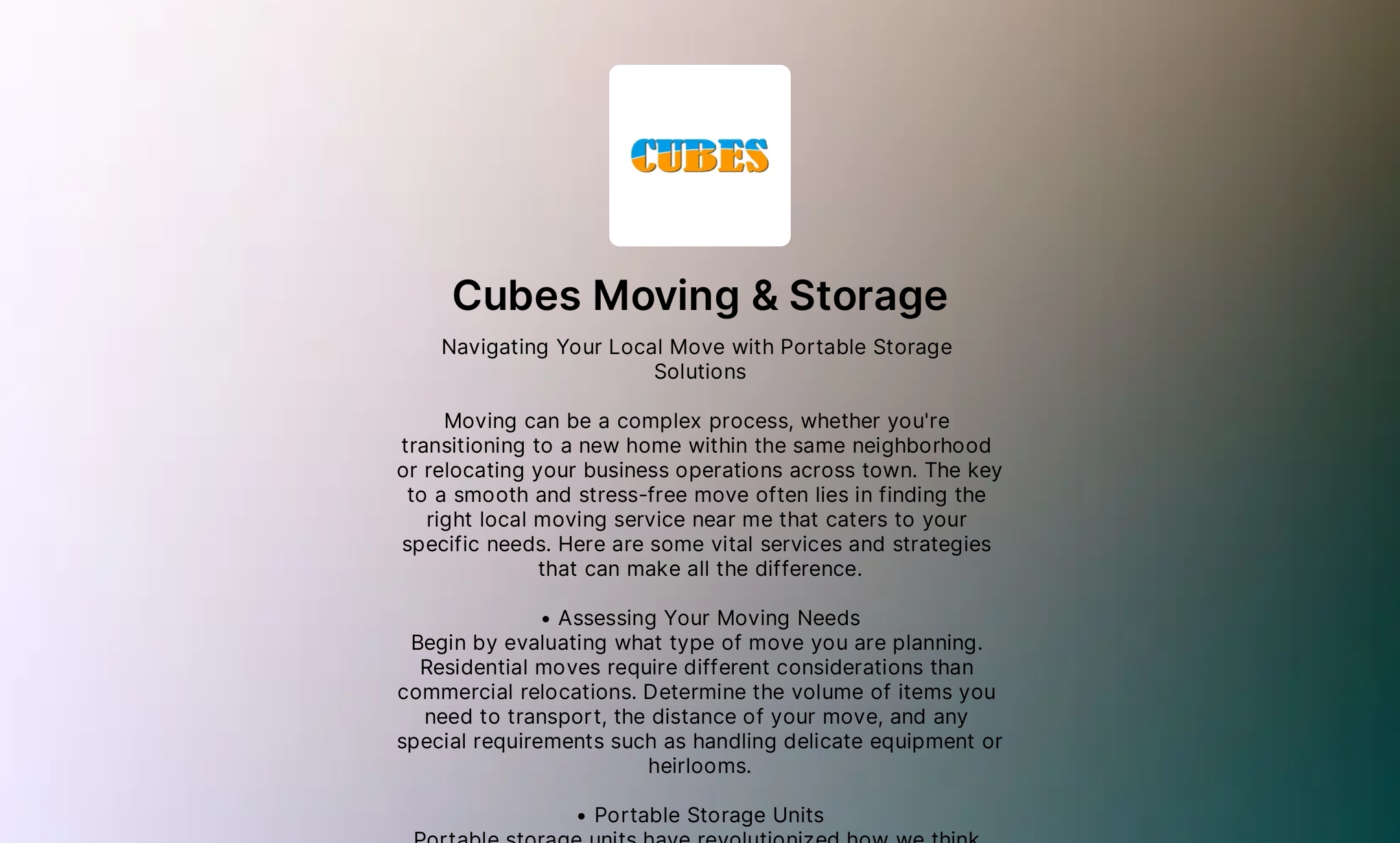 Cubes Moving & Storage's Flowpage