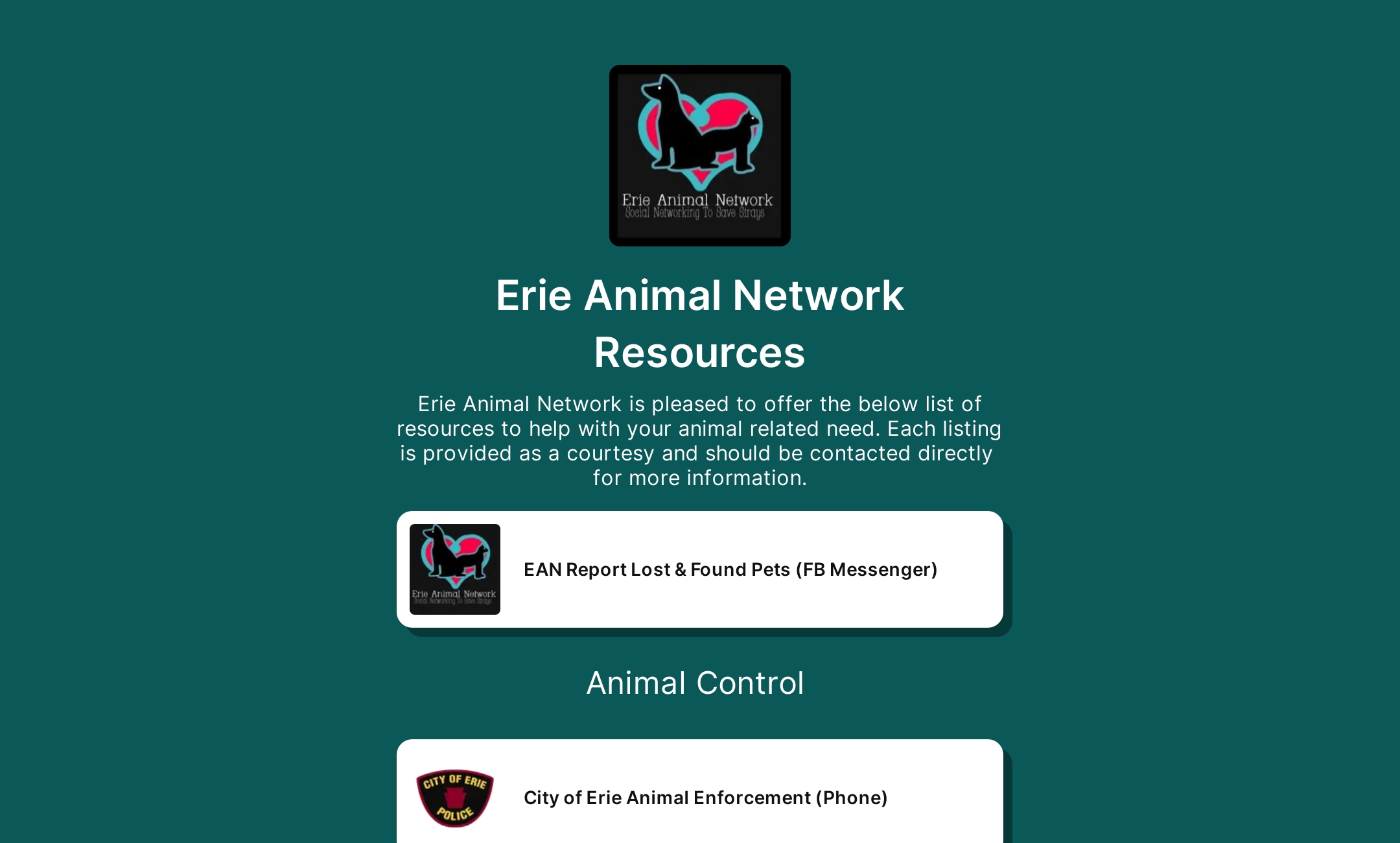 Erie Animal Network Resources' Flowpage