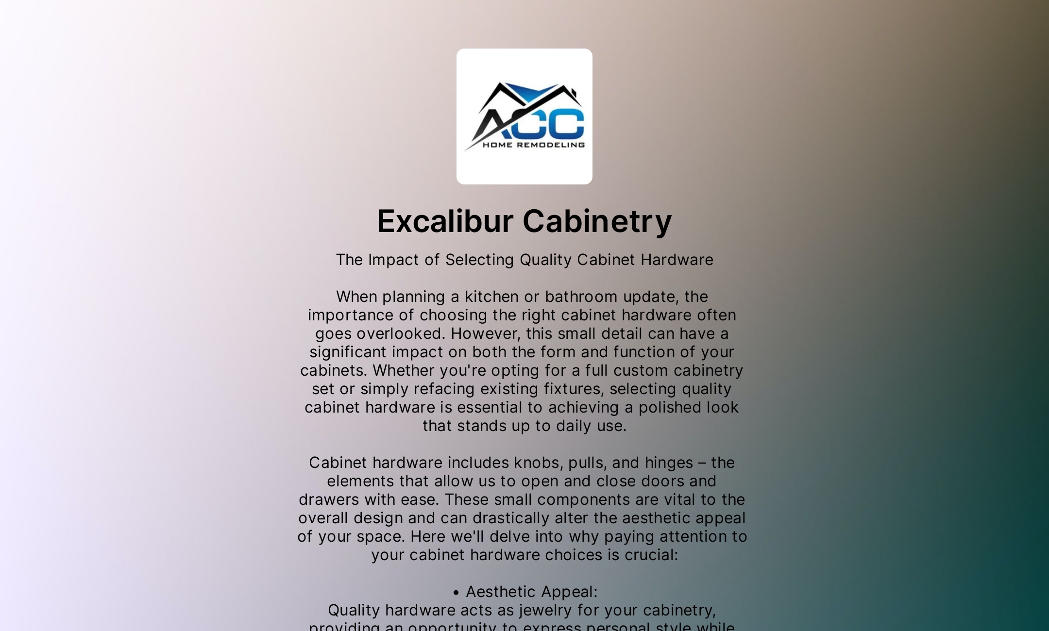 Excalibur Cabinetry's Flowpage