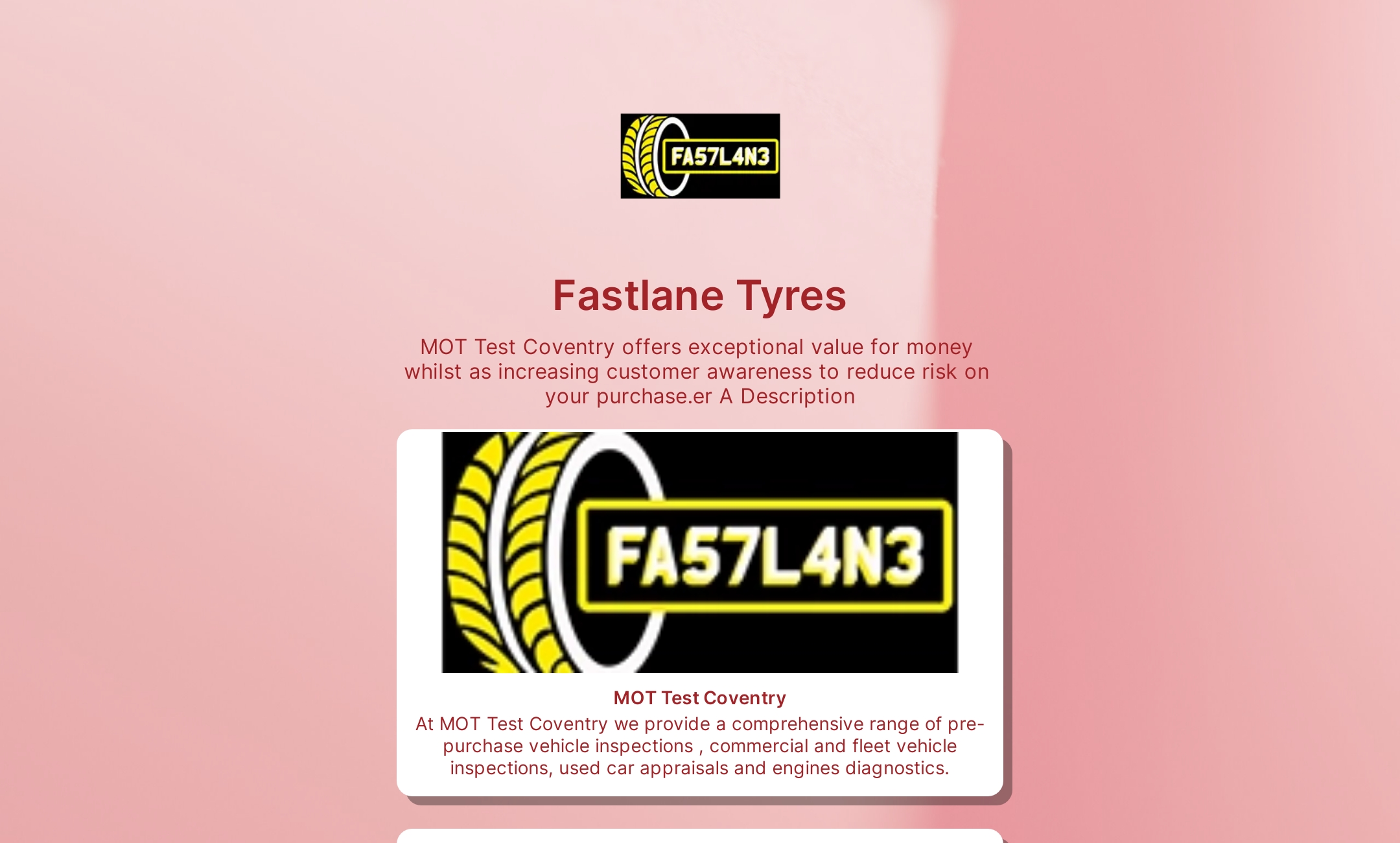 Fastlane Tyres' Flowpage