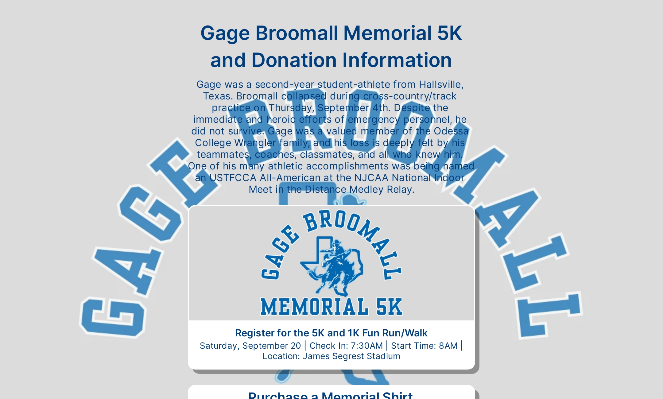 Gage Broomall Memorial 5K and Donation Information's Flowpage