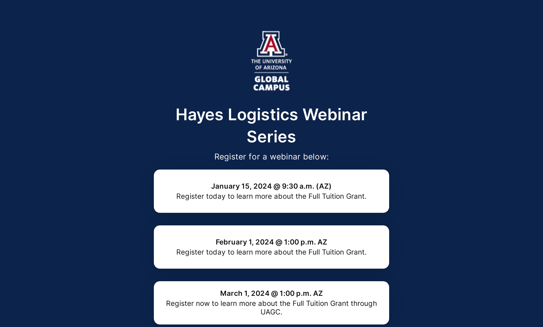 Hayes Logistics Webinar Series' Flowpage