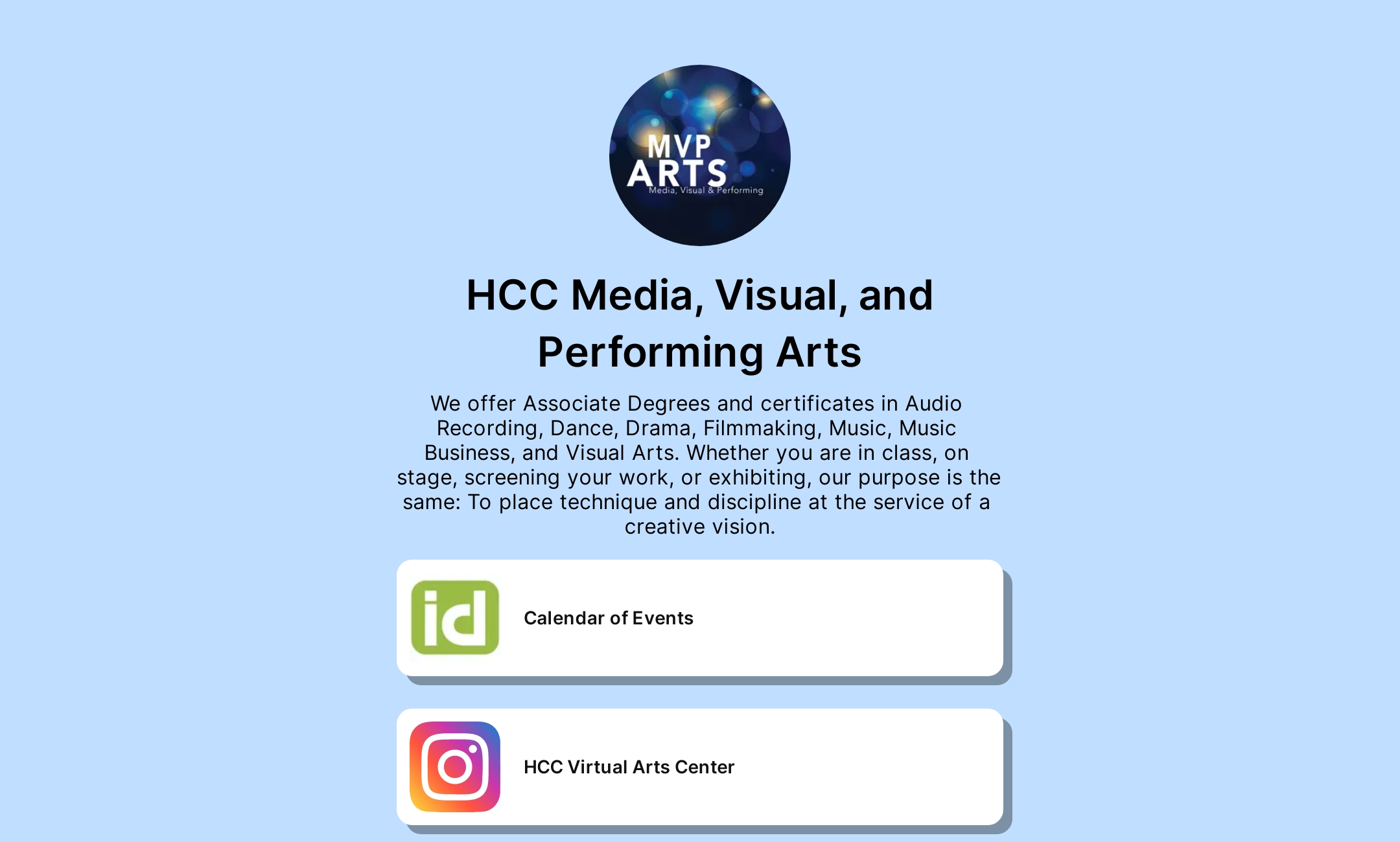 HCC Media, Visual, and Performing Arts' Flowpage