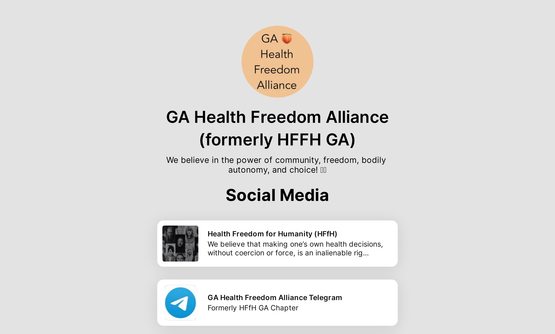 GA Health Freedom Alliance (formerly HFFH GA)'s Flowpage