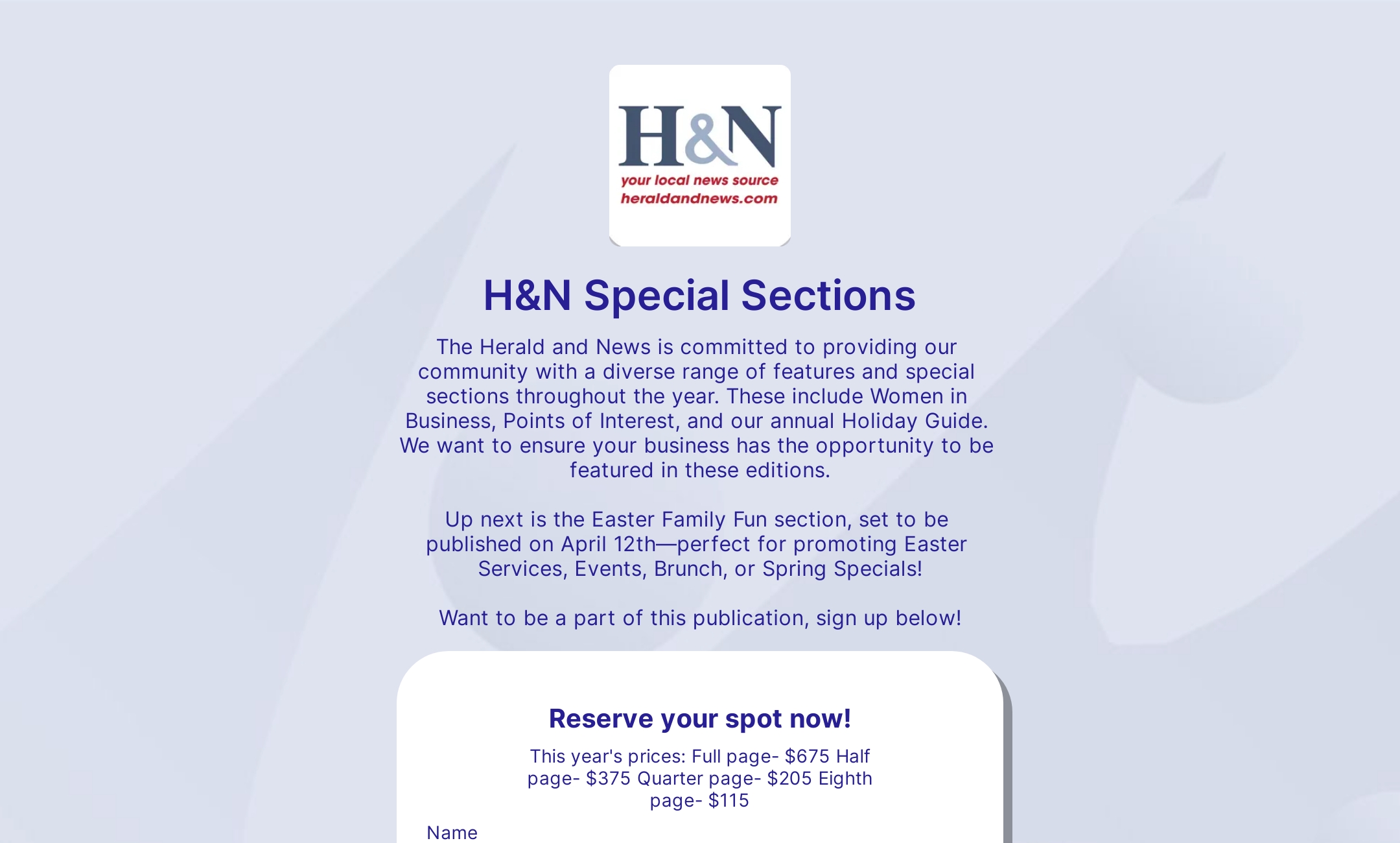 H&N Special Sections' Flowpage