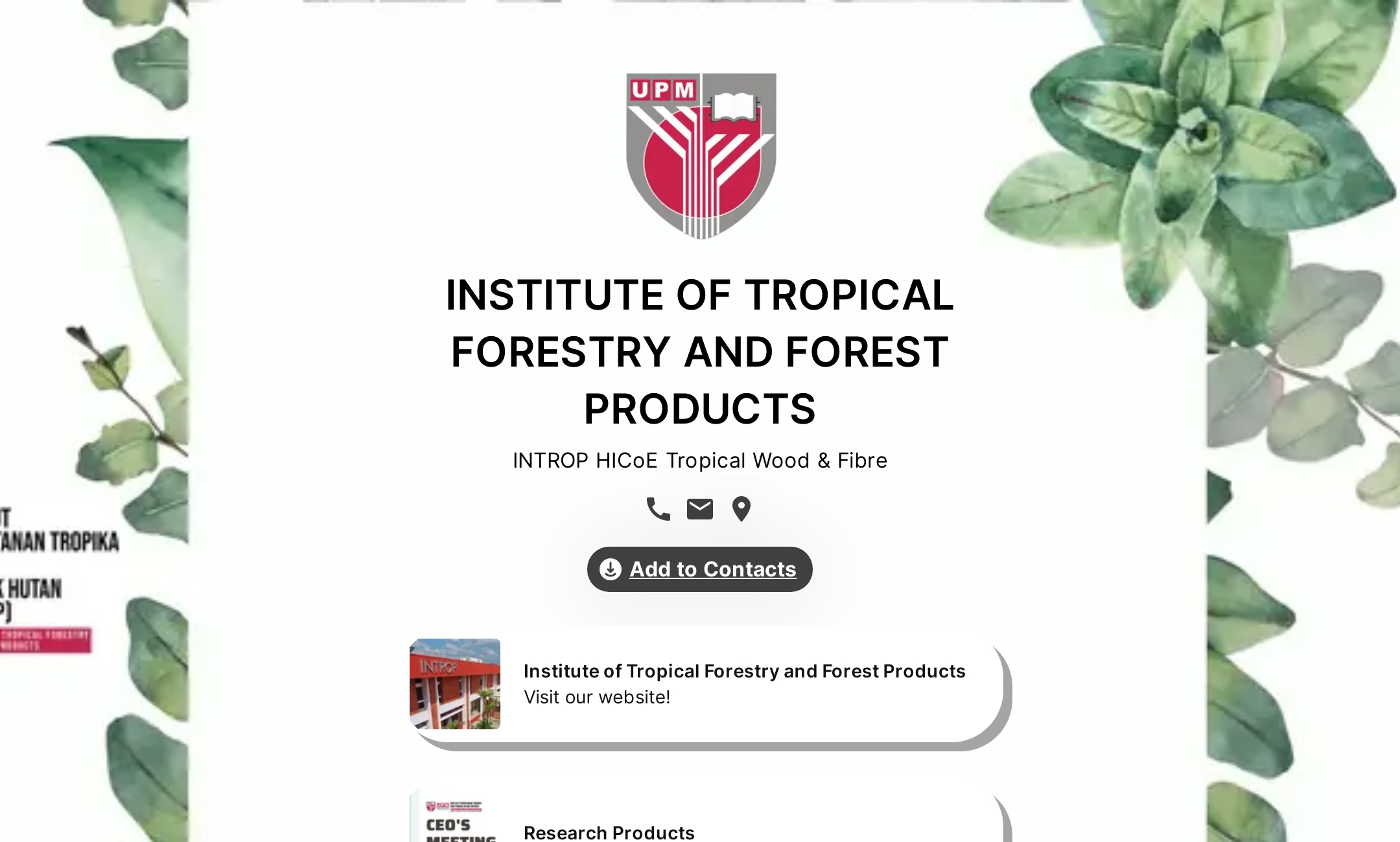 INSTITUTE OF TROPICAL FORESTRY AND FOREST PRODUCTS 's Flowpage