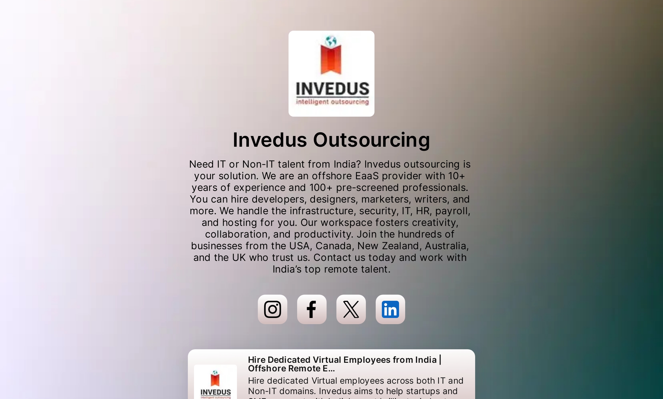 Hire Dedicated Virutal Employee - Invedus Outsourcing