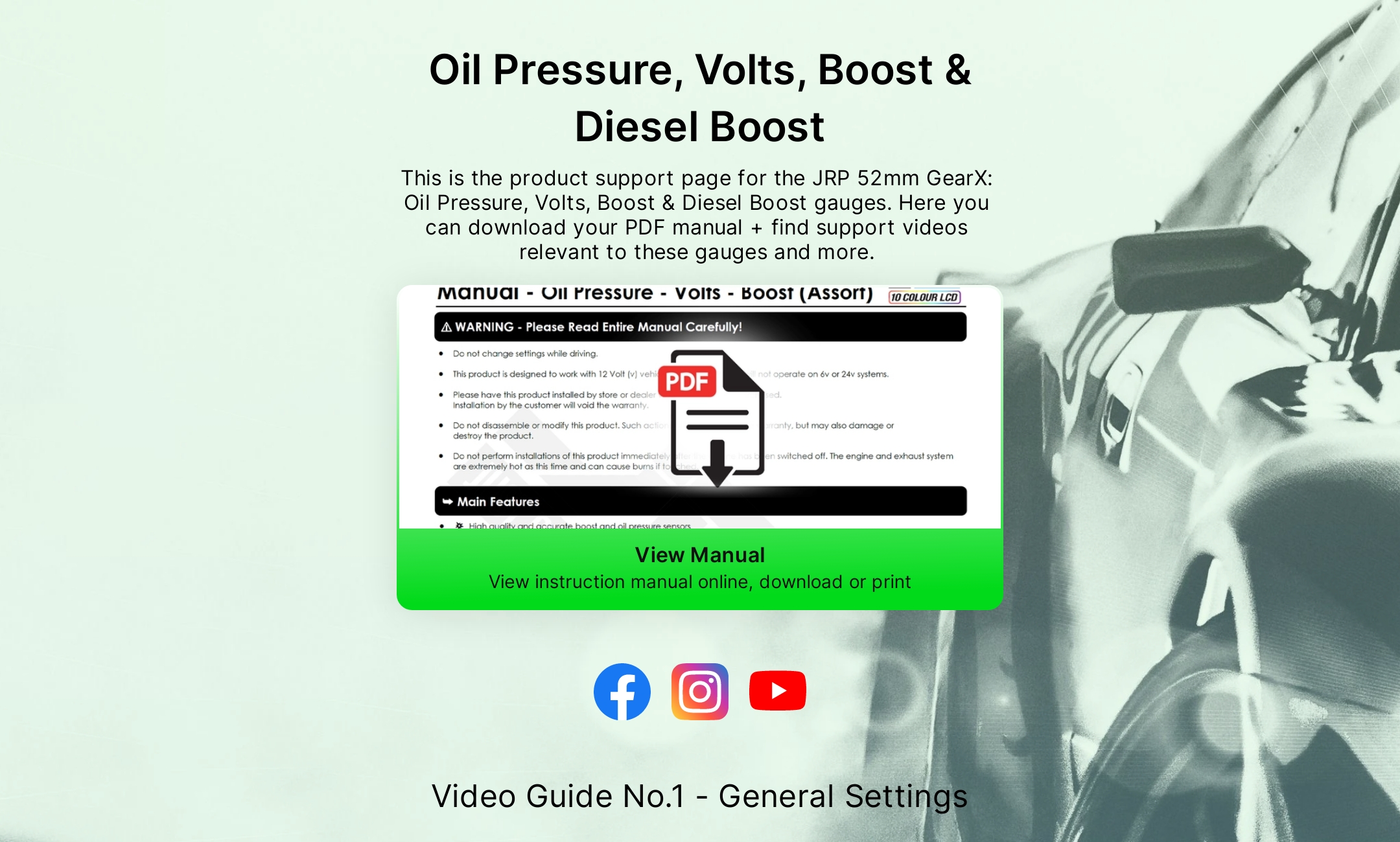 JRP Edge 52mm Oil Pressure : Boost : Volts : Manual & Support