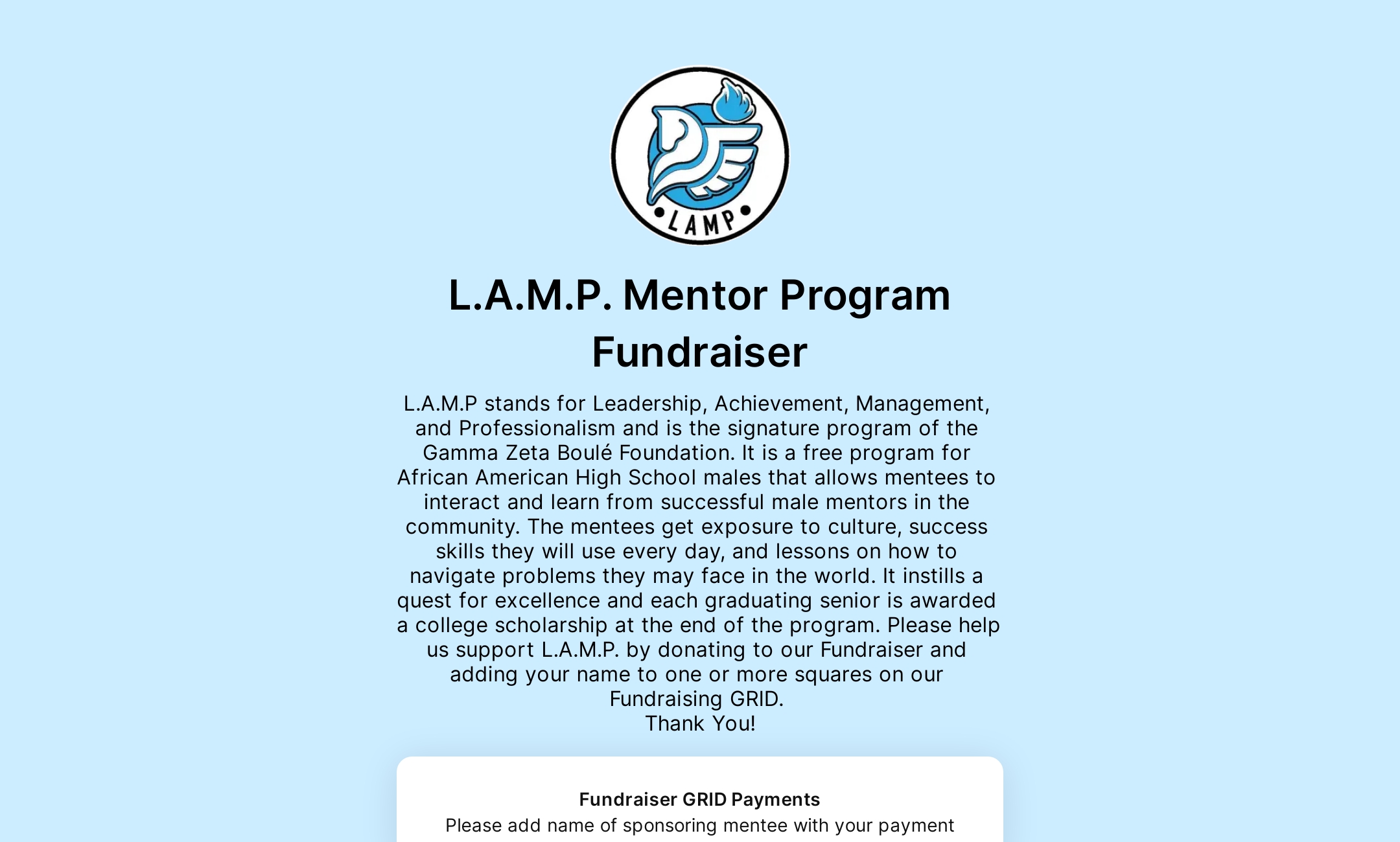 L.A.M.P. Mentor Program Fundraiser's Flowpage