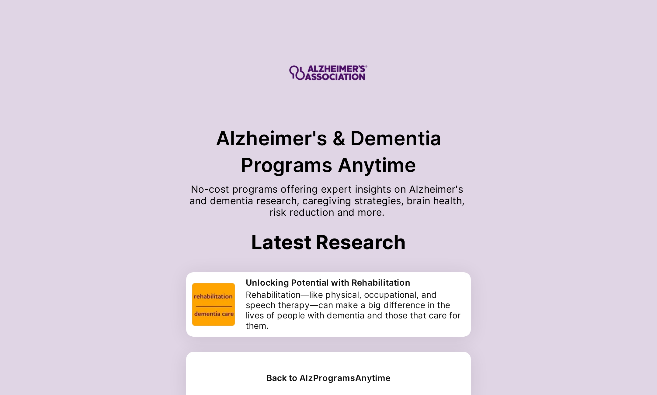 Alzheimer's & Dementia Programs Anytime's Flowpage