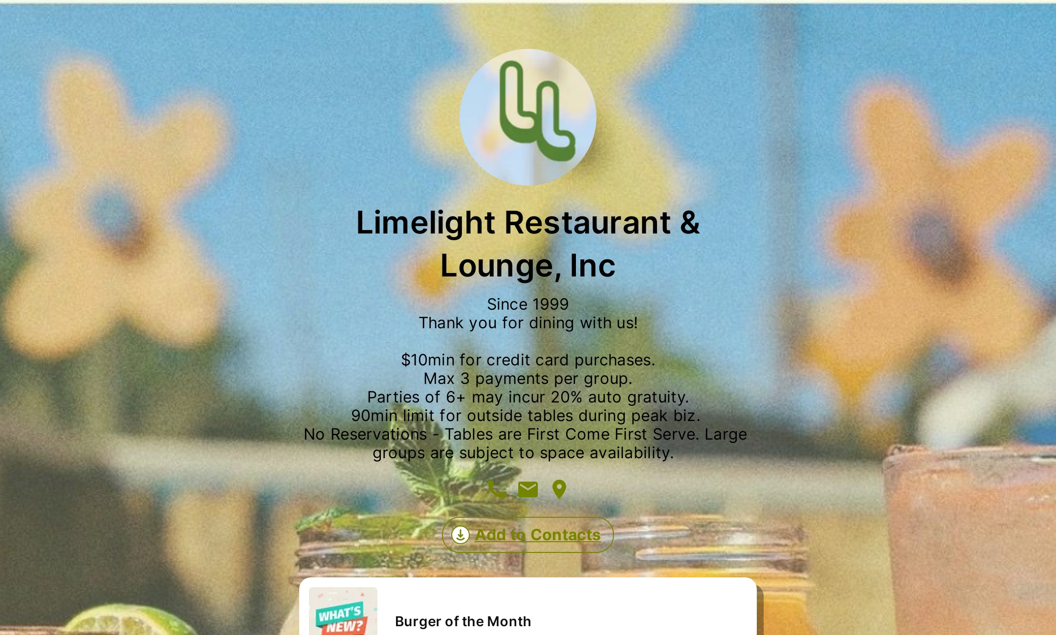 Limelight Restaurant & Lounge, Inc's Flowpage