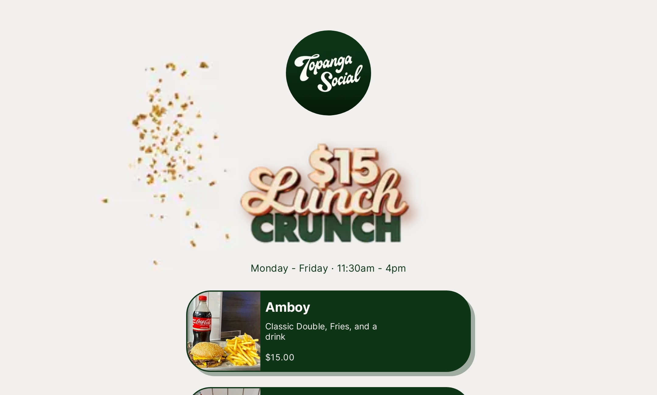 Topanga Social | $15 Lunch Crunch