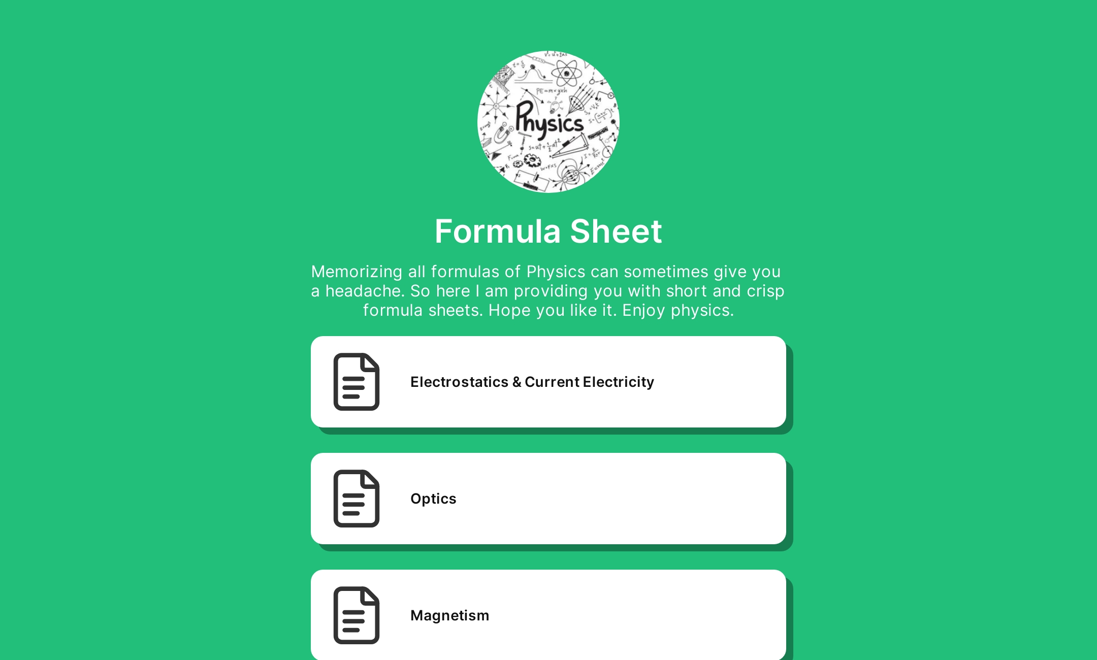 Physics formula sheet