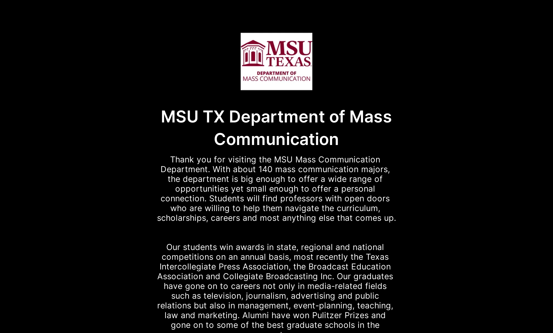 MSU TX Department of Mass Communication 's Flowpage