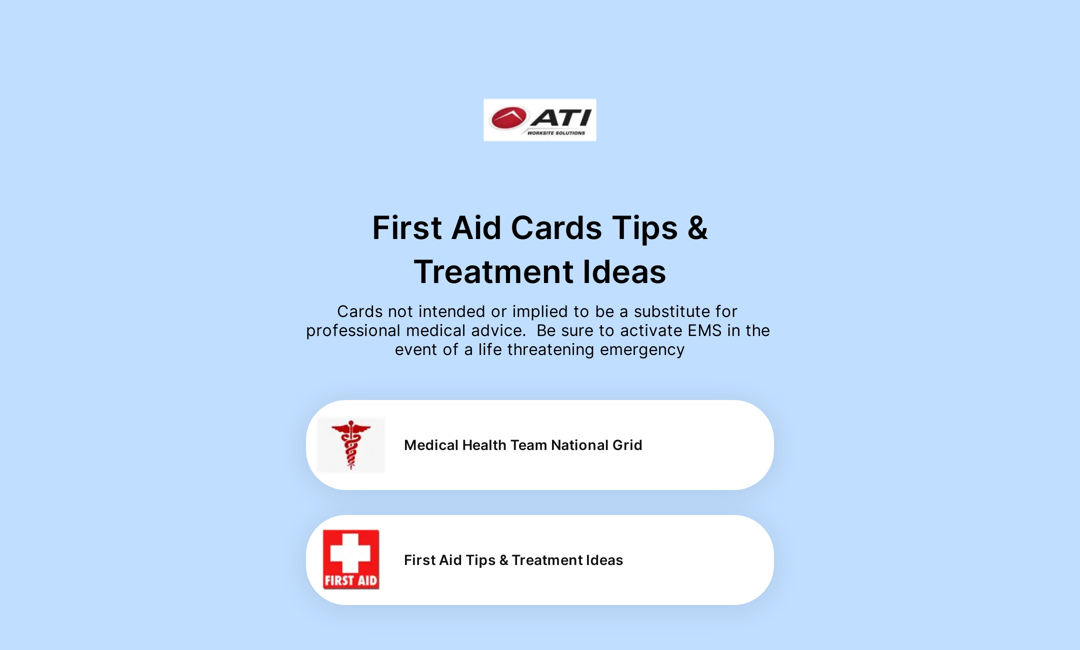 First Aid Cards Tips & Treatment Ideas' Flowpage