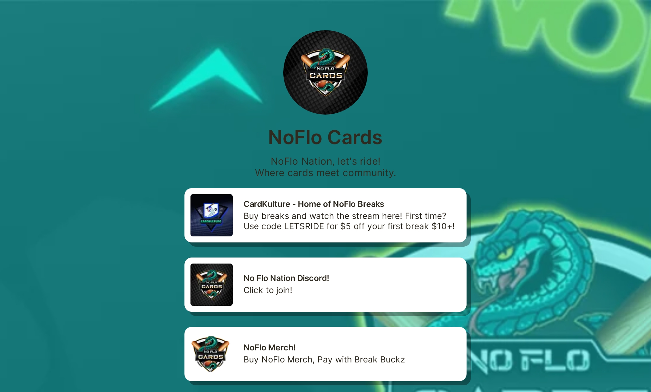 NoFlo Cards' Flowpage
