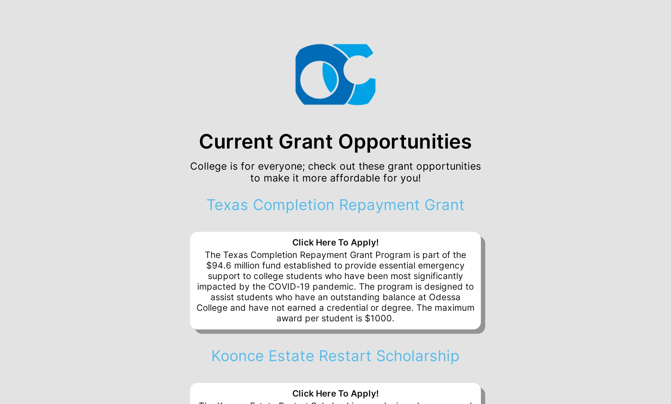 Current Grant Opportunities' Flowpage