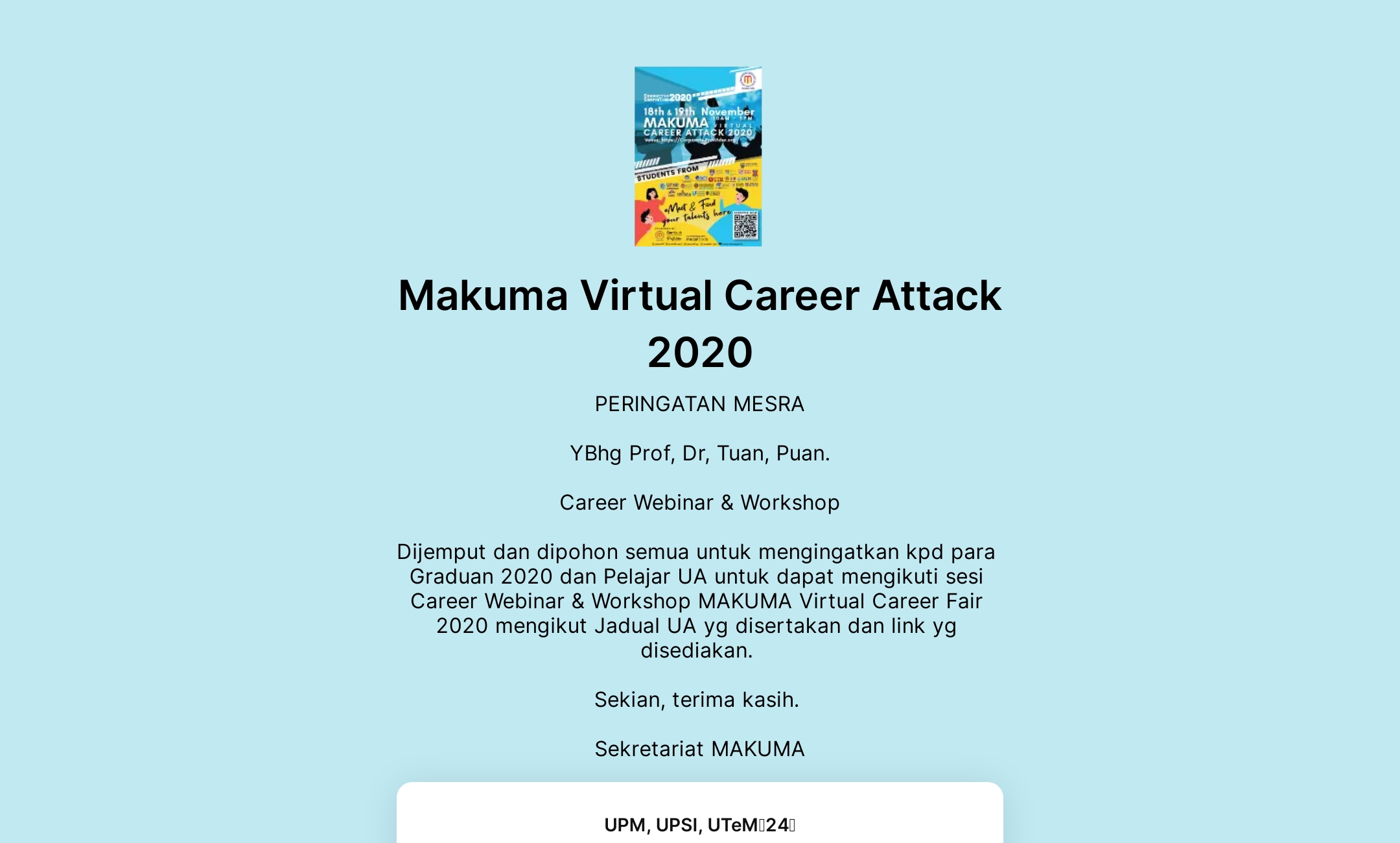 Makuma Virtual Career Attack 2020's Flowpage