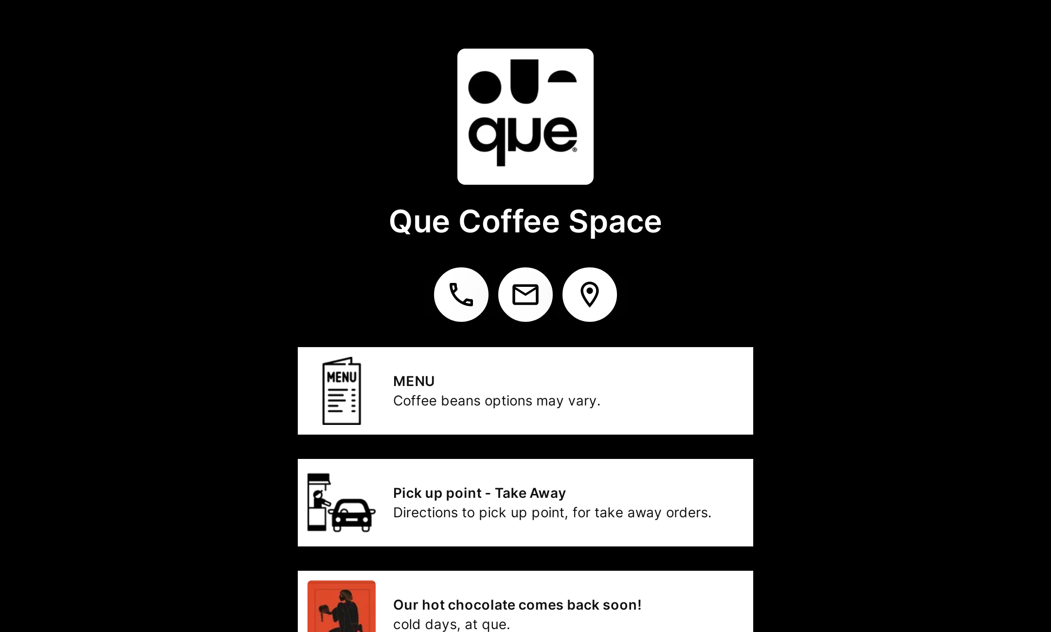 Que Coffee Space's Flowpage