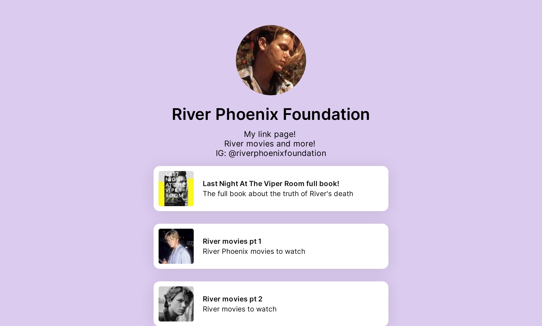 River Phoenix Foundation's Flowpage