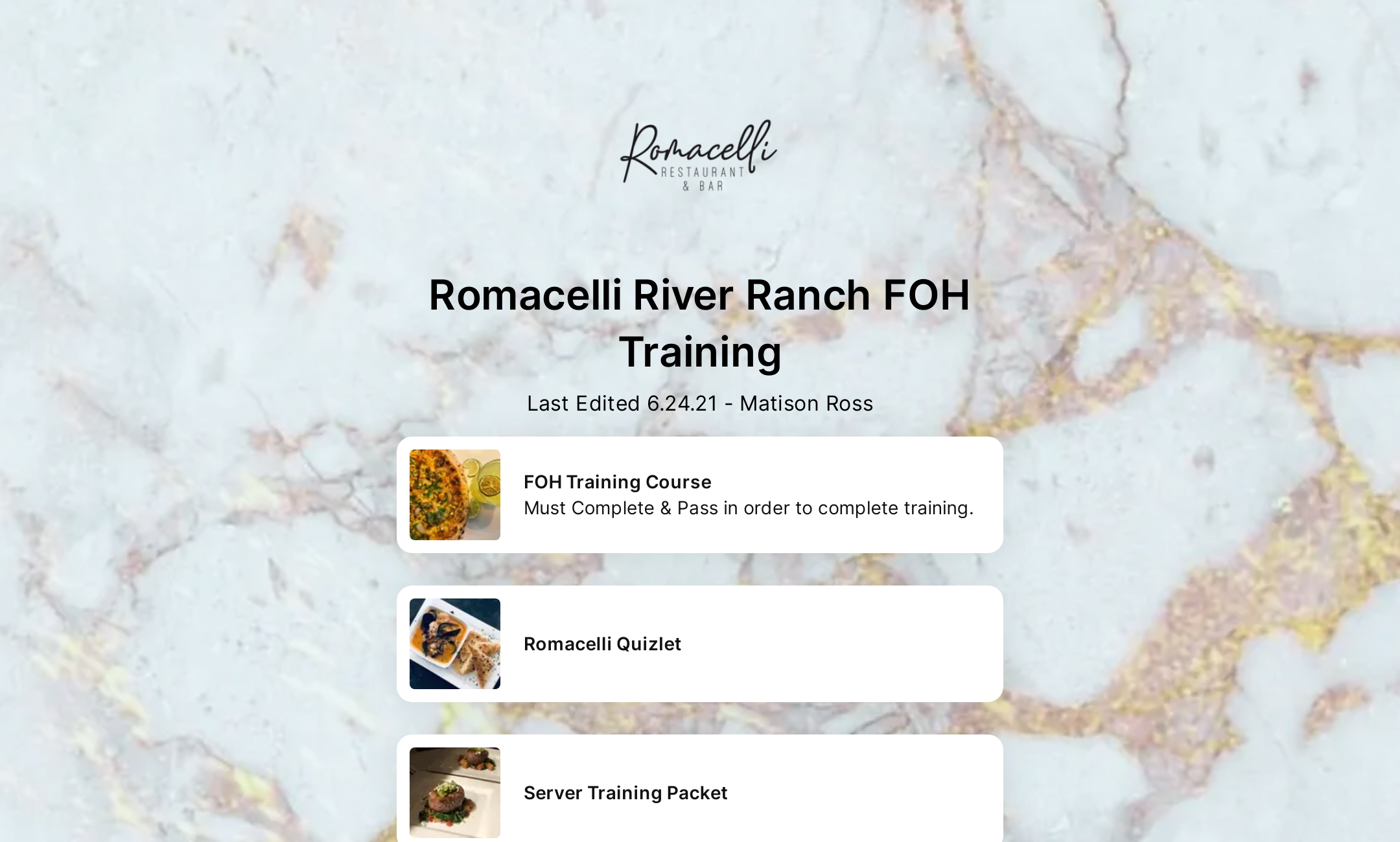 Romacelli River Ranch FOH Training's Flowpage