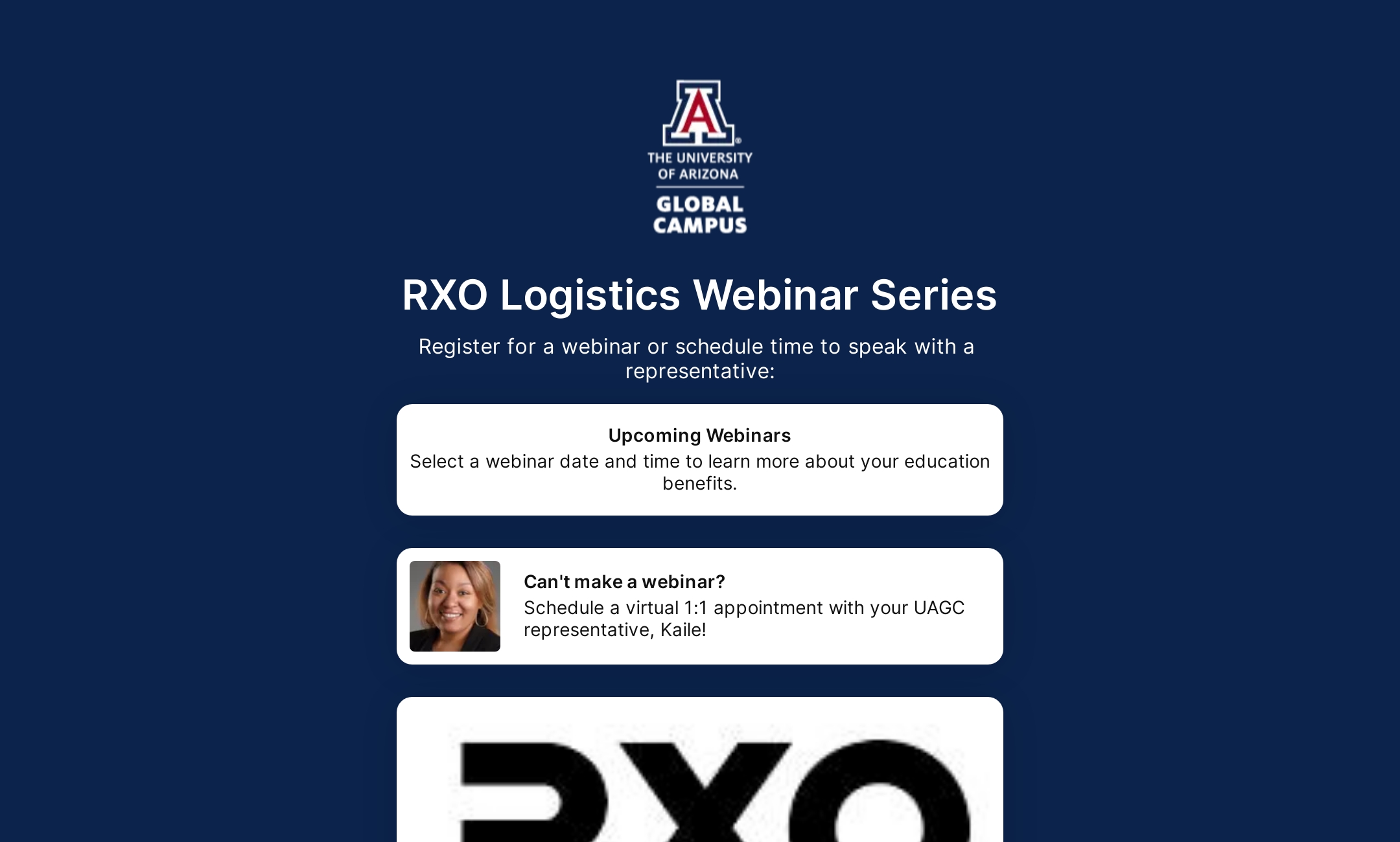 RXO Logistics Webinar Series' Flowpage