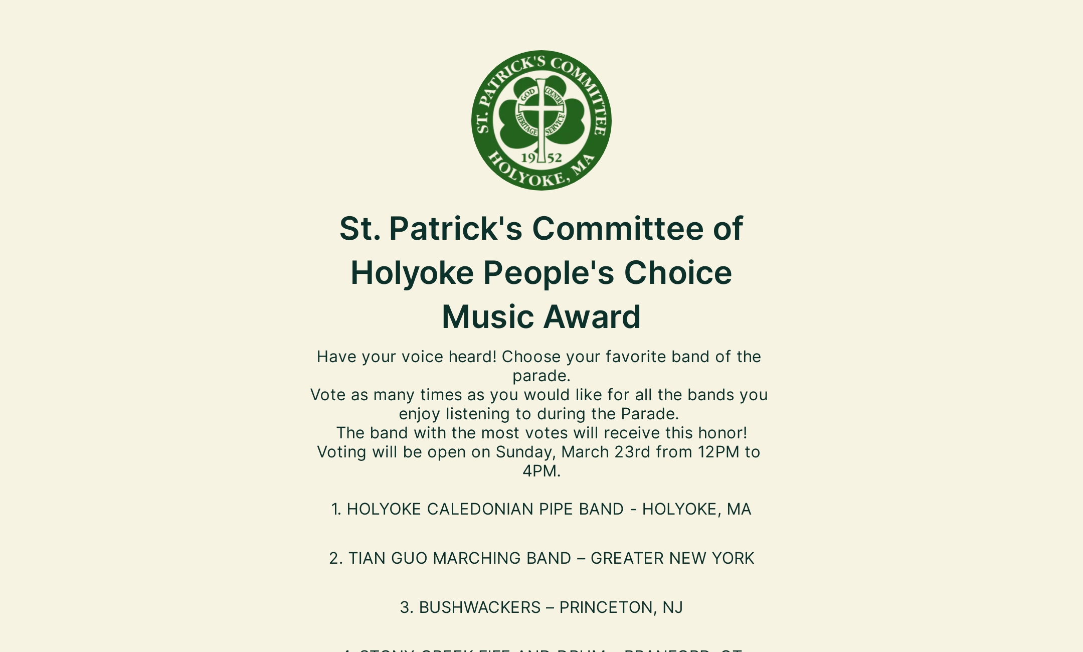St. Patrick's Committee of Holyoke People's Choice Music Award's Flowpage