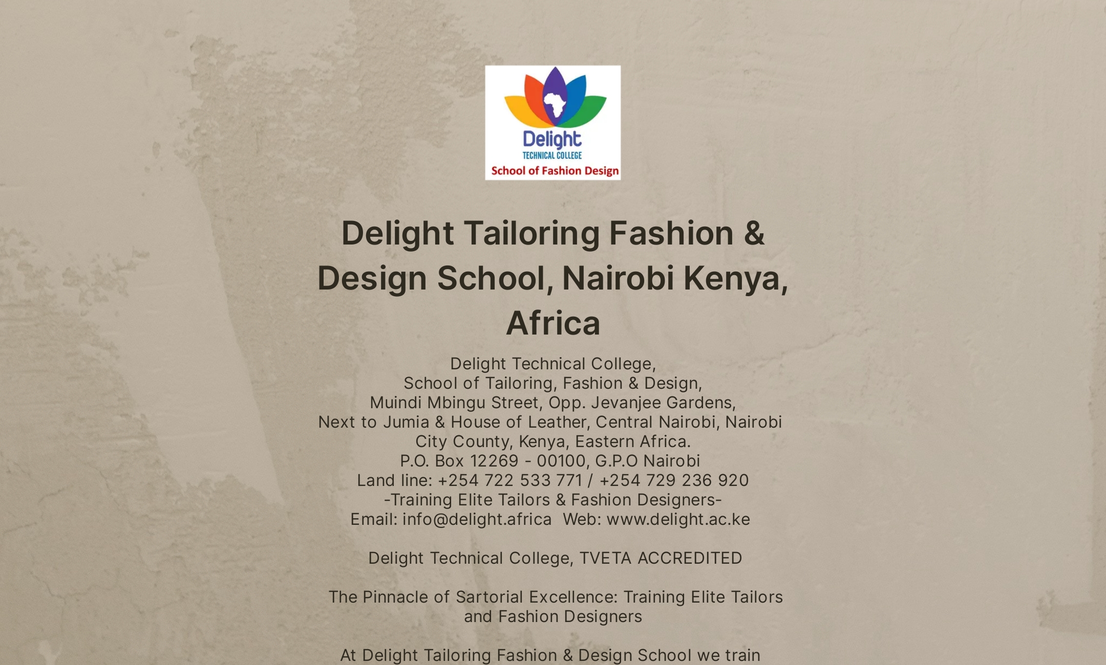 Delight Tailoring Fashion & Design School, Nairobi Kenya, Africa's Flowpage