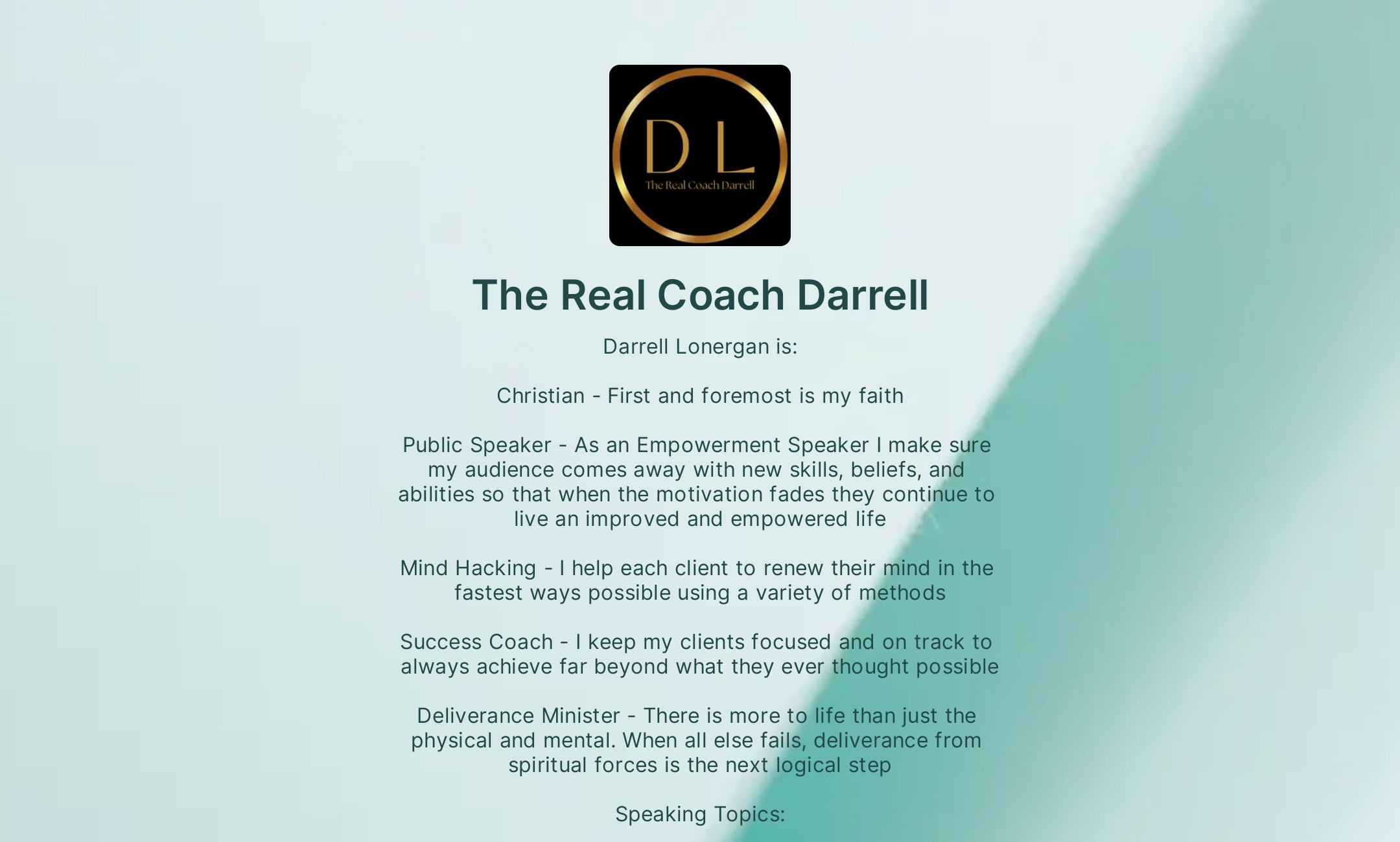 Speaking, Coaching, Training, Healing, Delivering