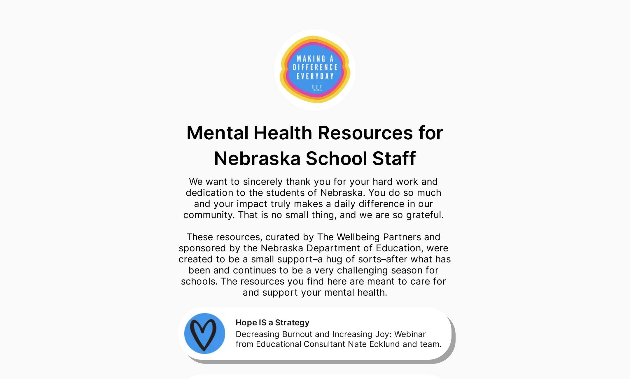 Mental Health Resources for Nebraska School Staff's Flowpage