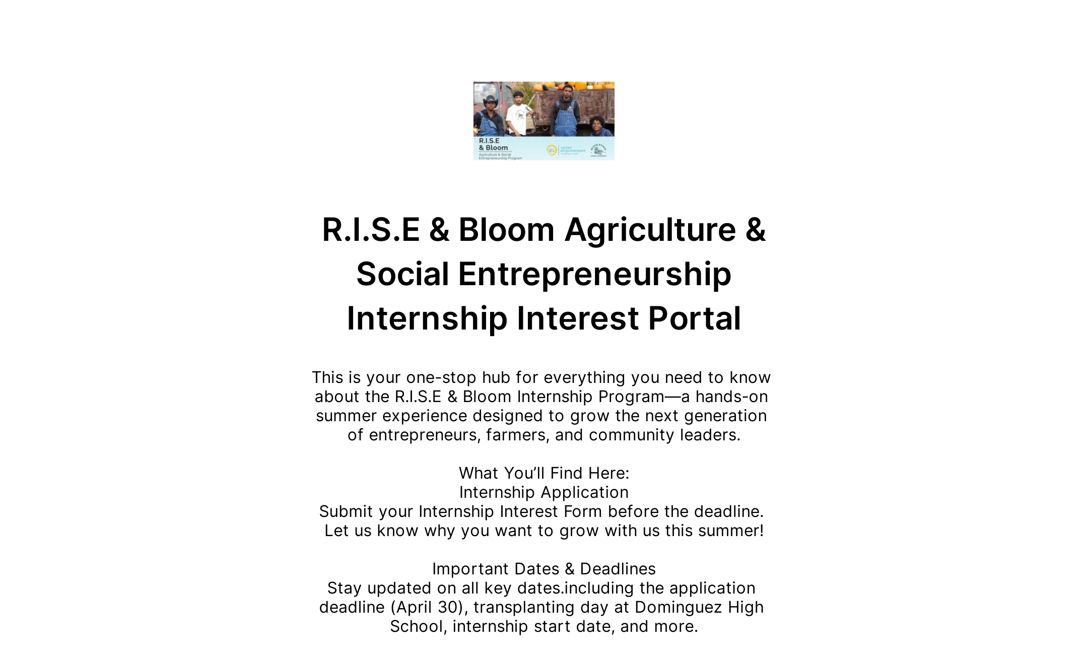 R.I.S.E & Bloom Agriculture & Social Entrepreneurship Internship ...
