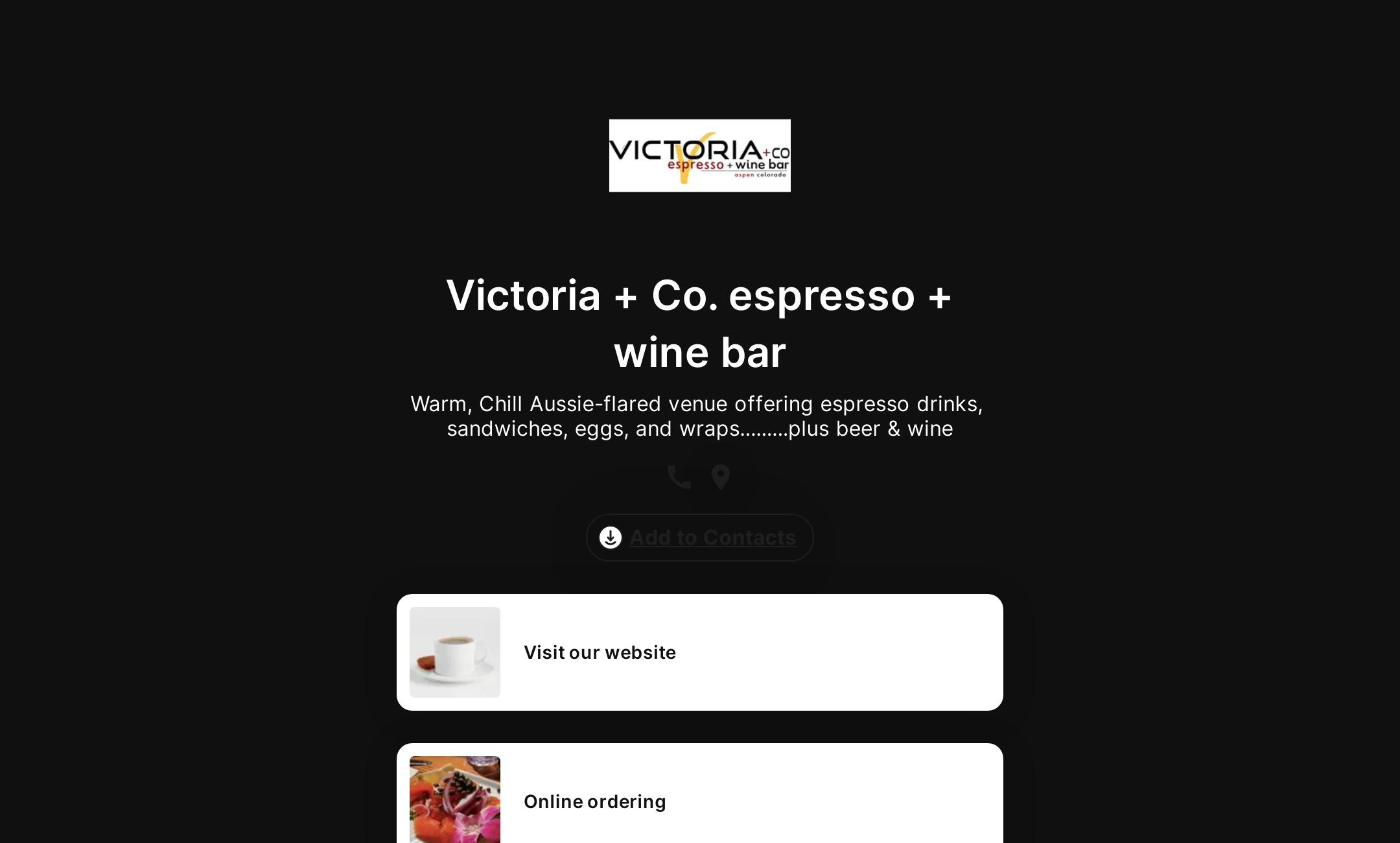 Victoria + Co. espresso + wine bar's Flowpage