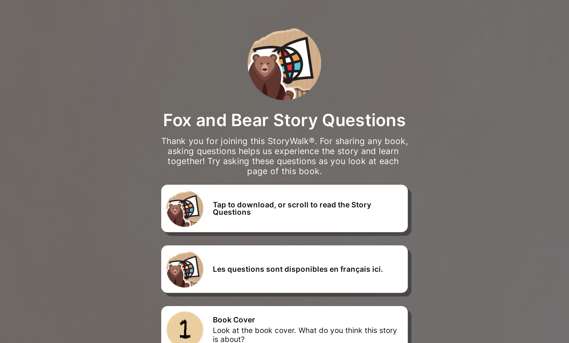 Fox and Bear Story Questions' Flowpage
